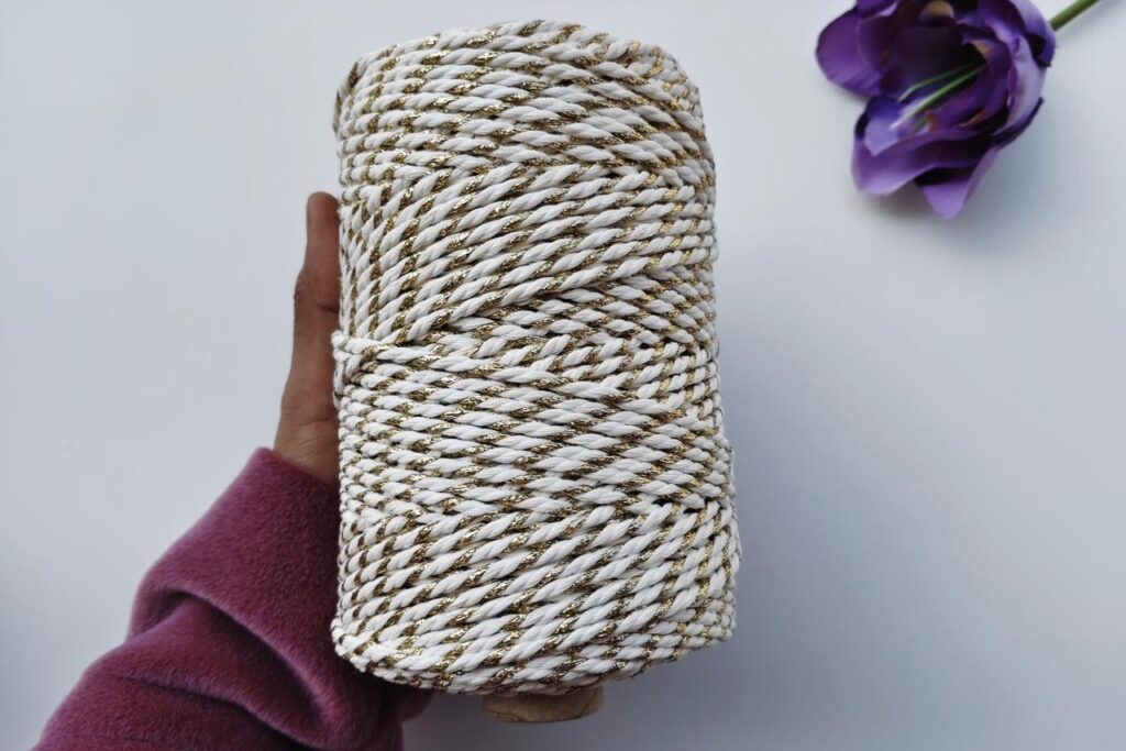 3mm Twisted Mix Thread in Off-White & Zari – Perfect for Crafts